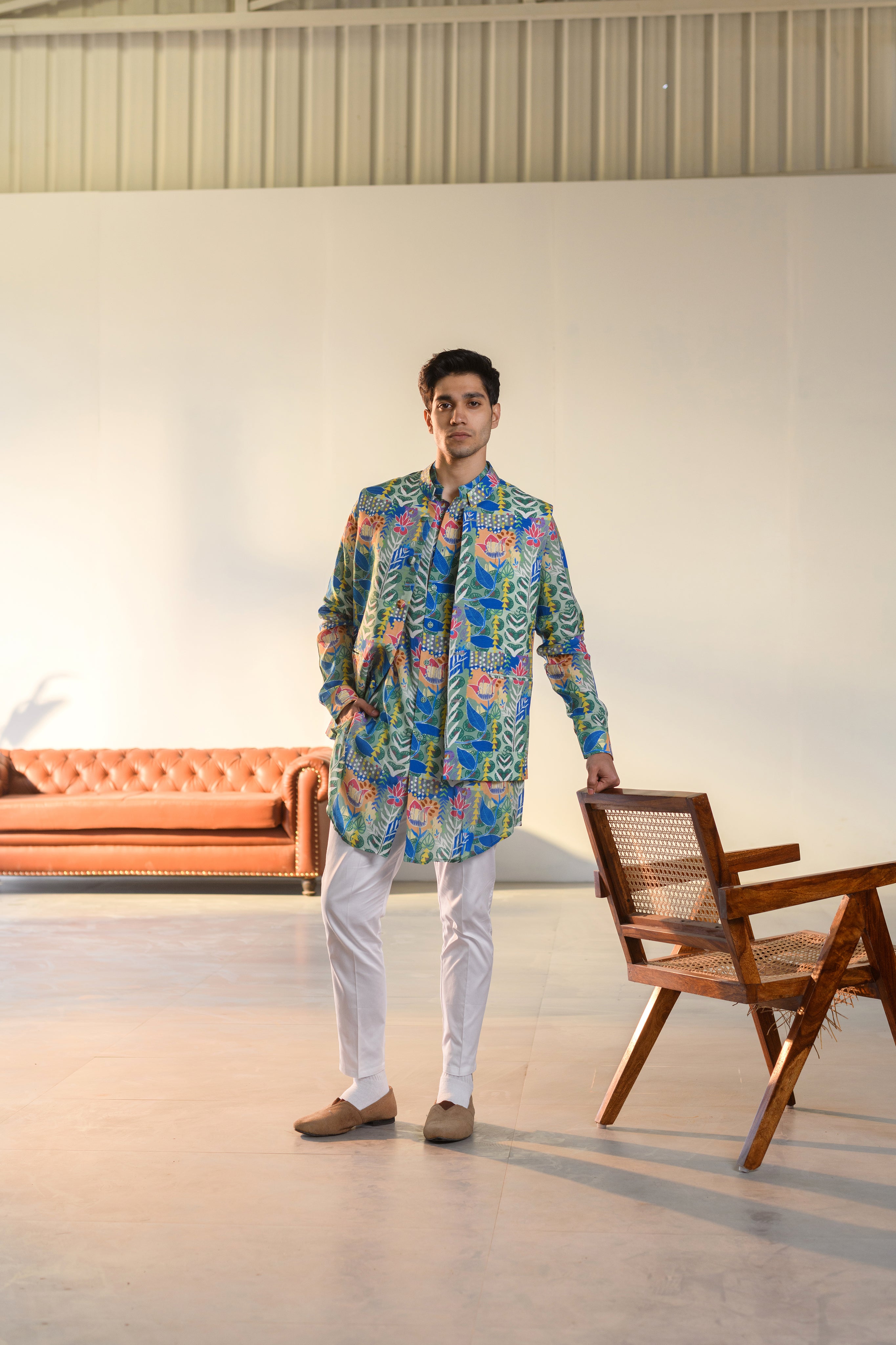 Justina Blue Floral - Russian Silk - Kurta Bandi Set – QB ...